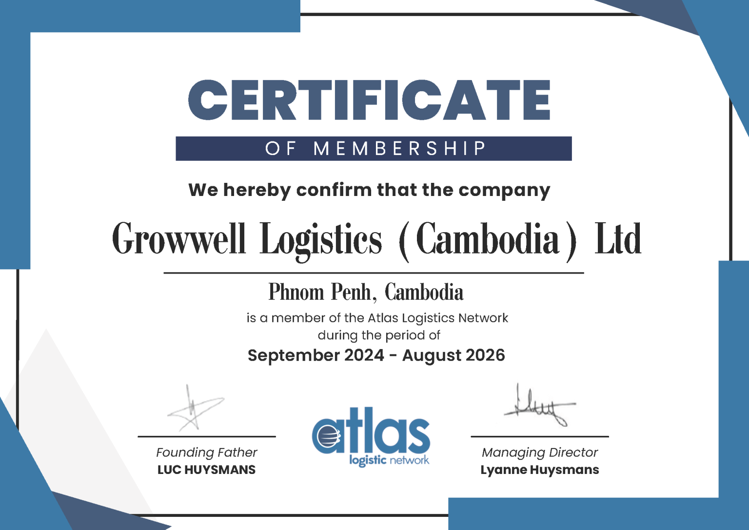 Certificate – Growwell Logistics Cambodia